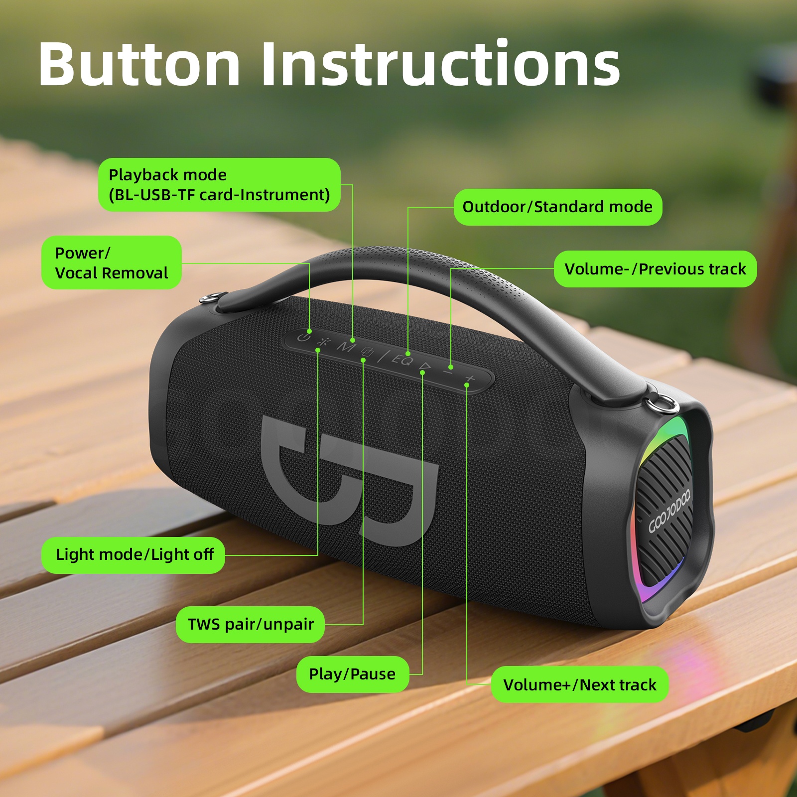 GOOJODOQ 6000mAh Bluetooth Speaker Wireless 50W Stereo RGB Lighting ...