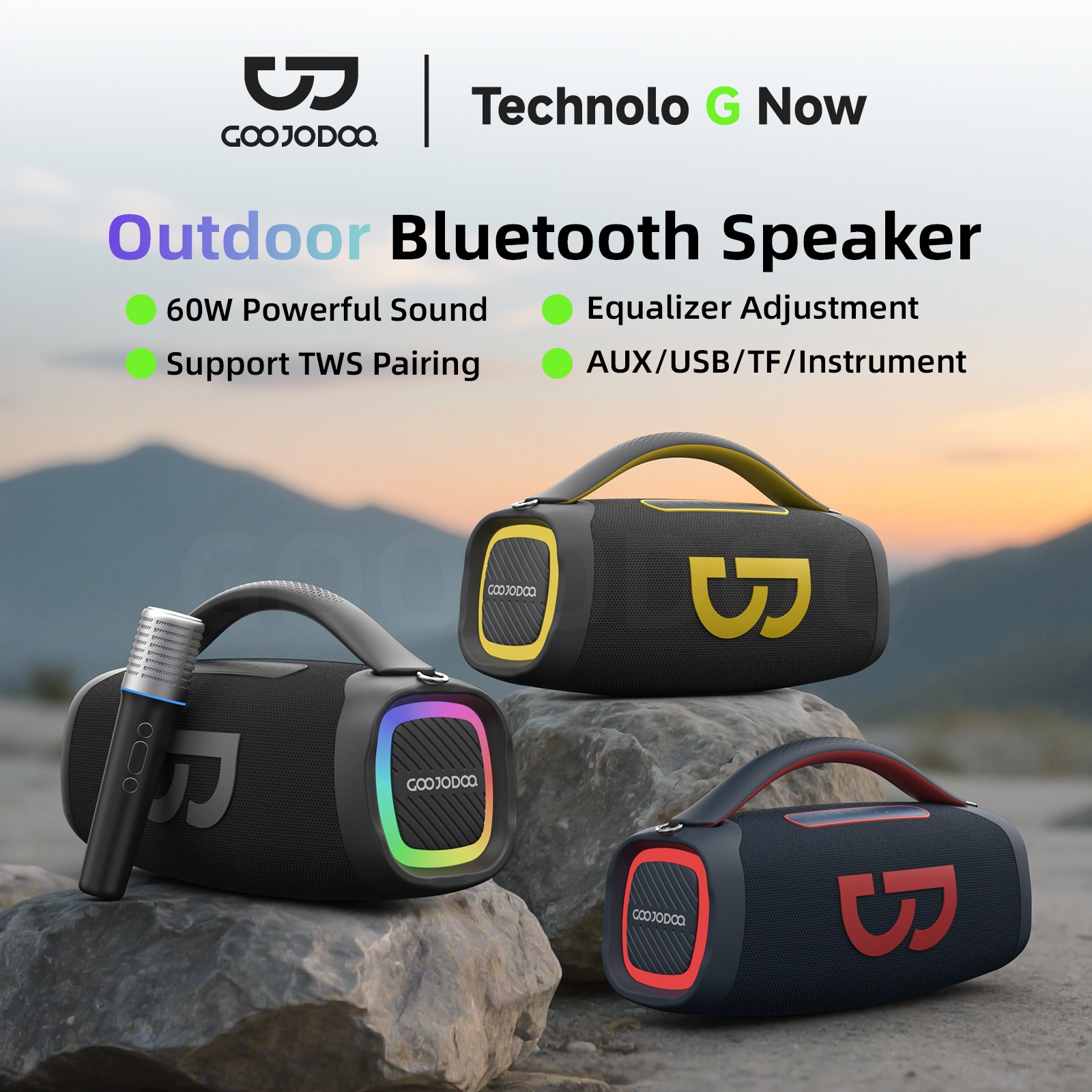 GOOJODOQ 6000mAh Bluetooth Speaker Wireless 50W Stereo RGB Lighting ...