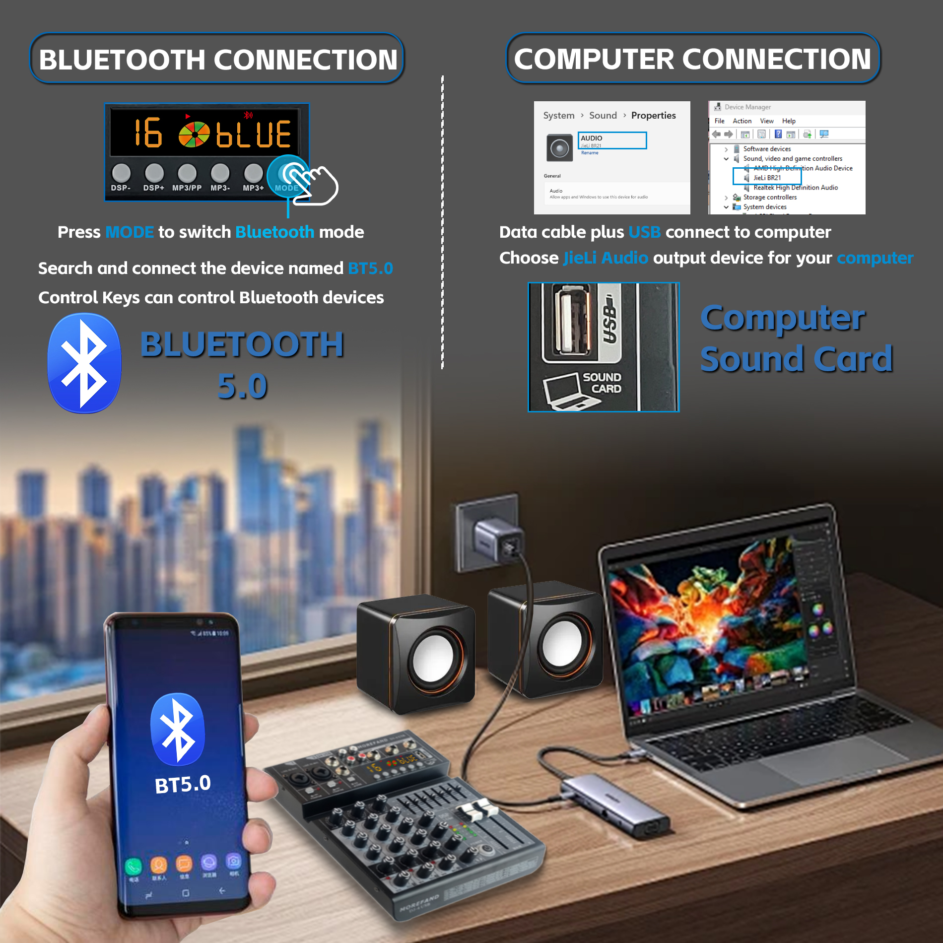 MOREFAND Bluetooth 6/8/4 Channel Audio Mixer EQ 99dsp Bluetooth ...