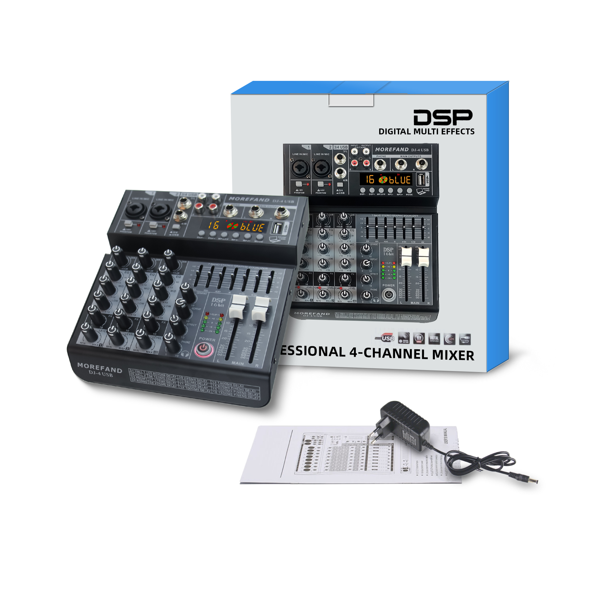MOREFAND Bluetooth 6/8/4 Channel Audio Mixer EQ 99dsp Bluetooth ...