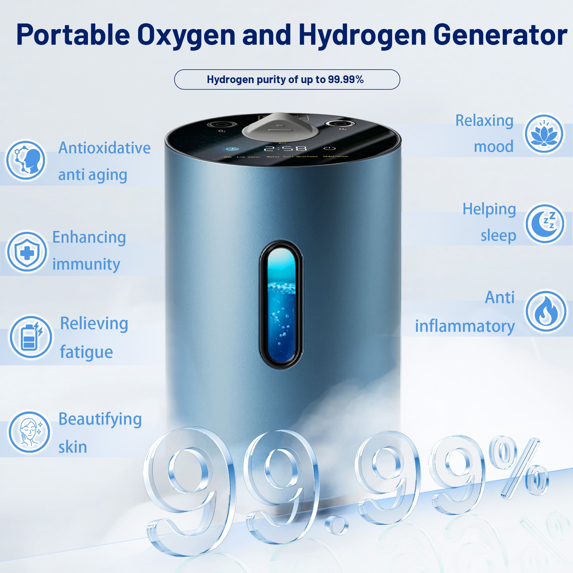 Hydrogen Inhalation Machine 225ml/min PEM Tech Hydrogen Generator 99.99 ...