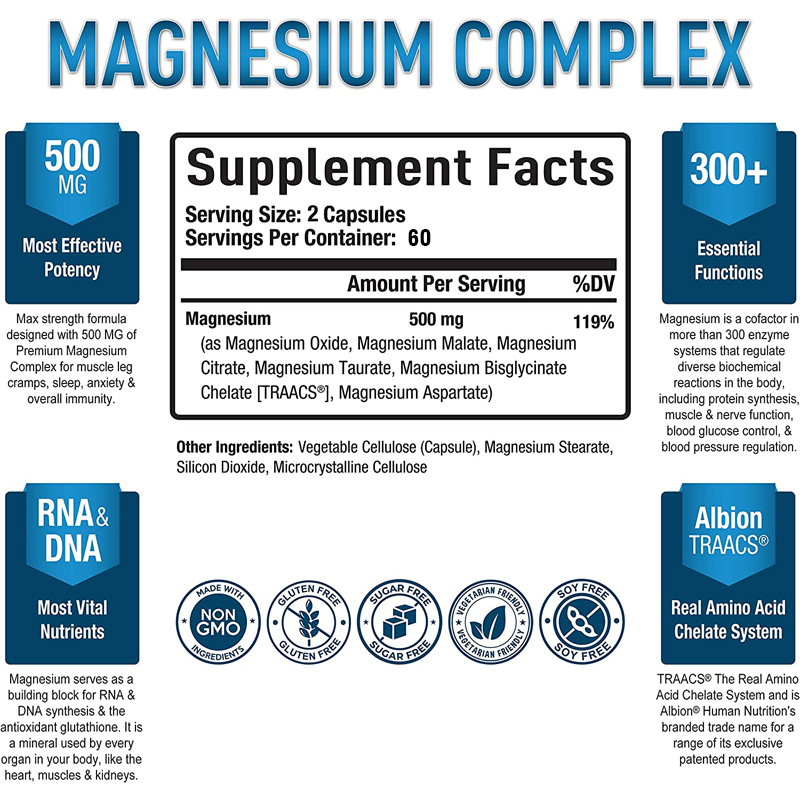 Magnesium Complex Supplement With 6 Active Magnesium For Nerves ...