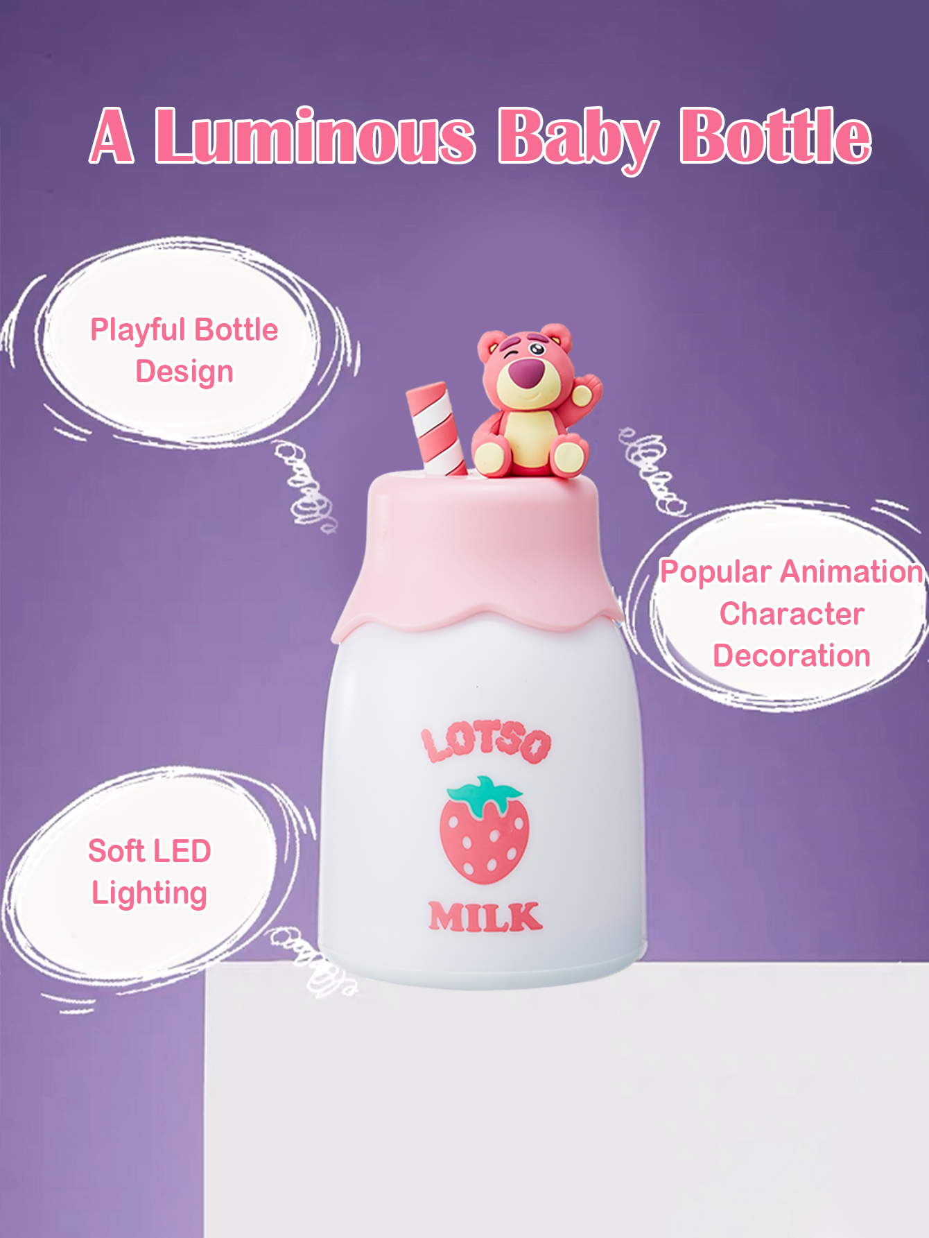 MINISO Disney Fuzzy Season Collection Strawberry Milk Night Lamp (Lotso ...