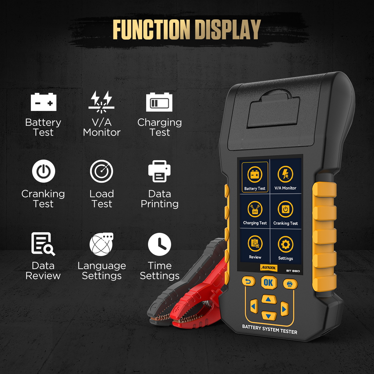 AUTOOL BT880 Car Battery Tester with Built-in Printer Data Playback ...