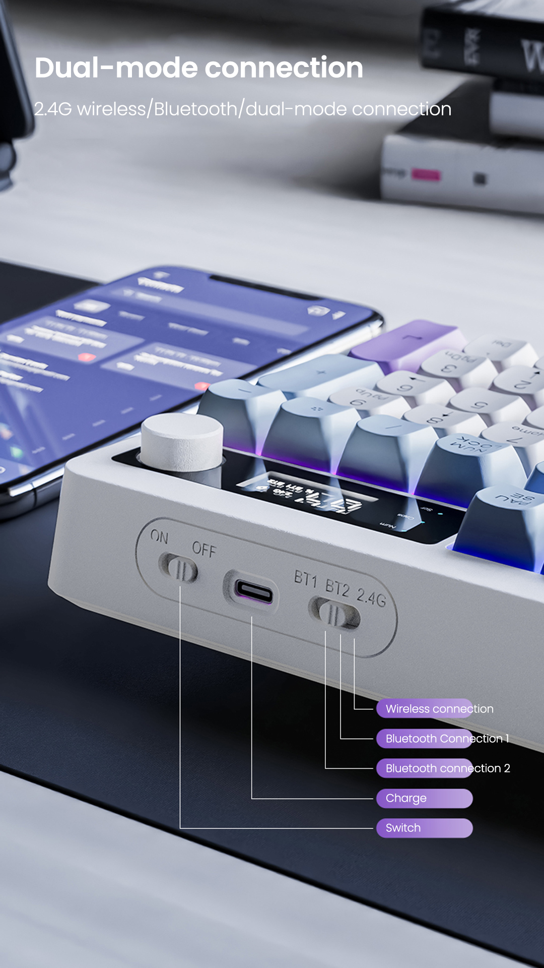 XUNFOX TK100 RGB Wireless Keyboard Dual-Mode Connection With Smart ...