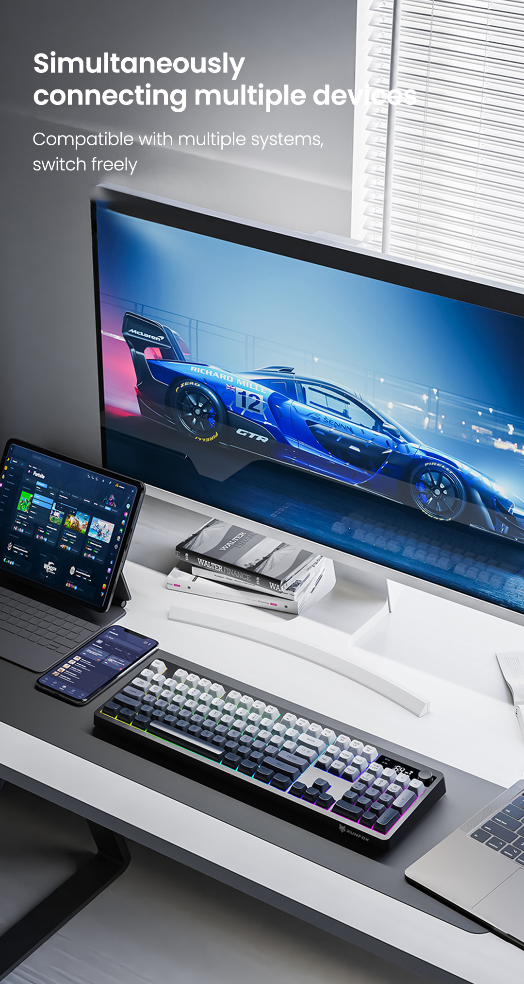 XUNFOX TK100 RGB Wireless Keyboard Dual-Mode Connection With Smart ...