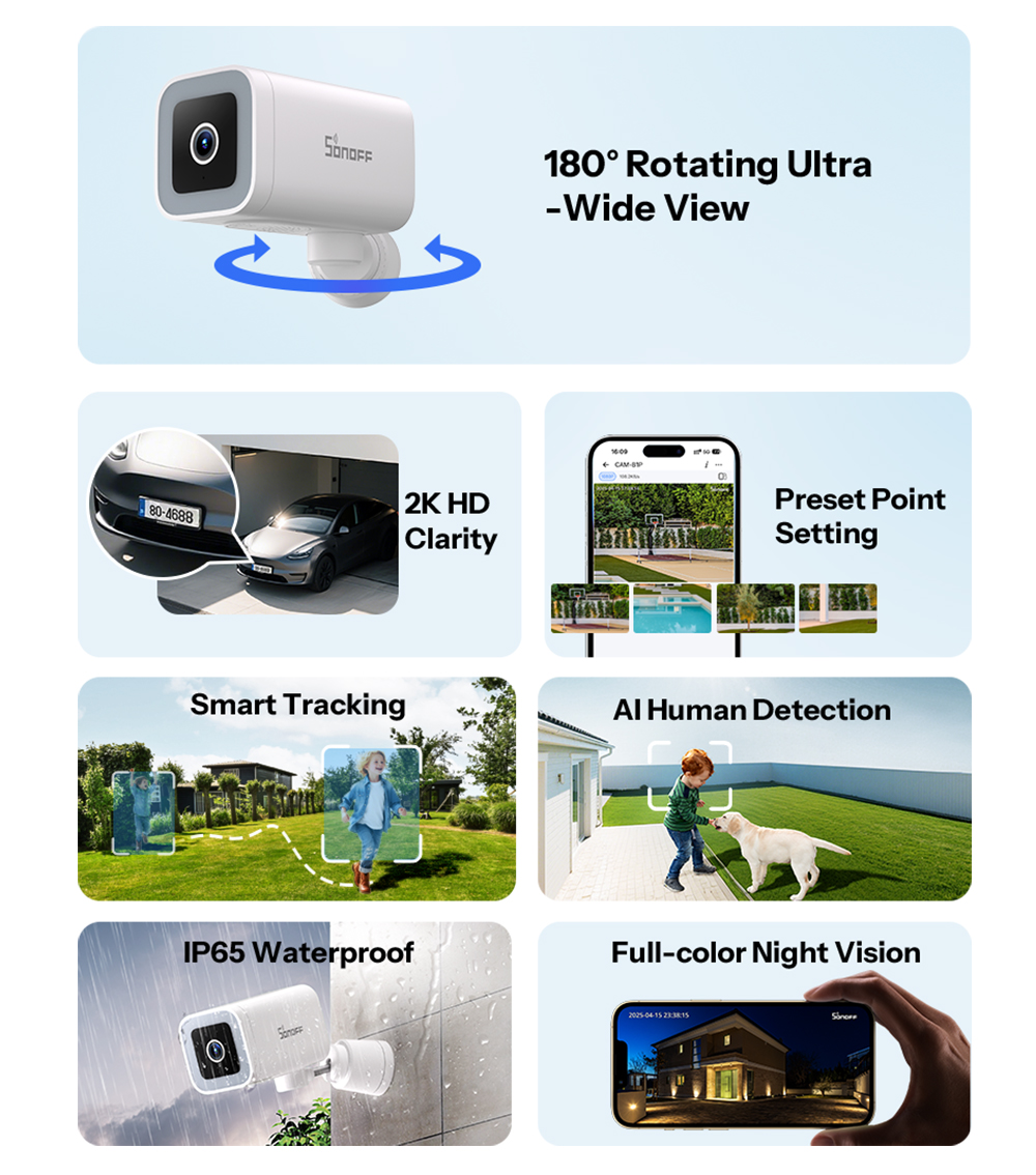 SONOFF CAM-B1P Outdoor Smart Security Camera AI Human Detection IP65 ...