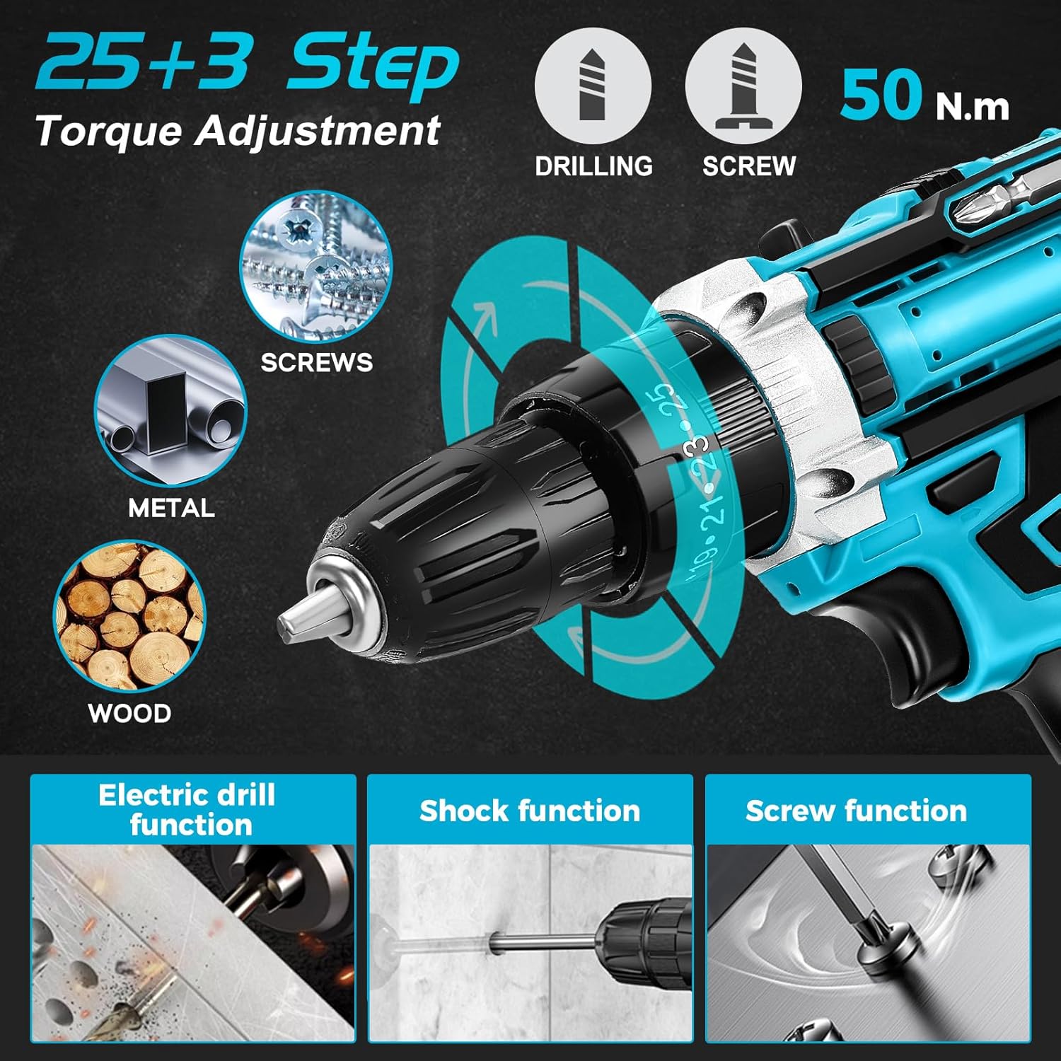 Portable Cordless Electric Screwdriver Set Multi-Tool Impact Drill with ...