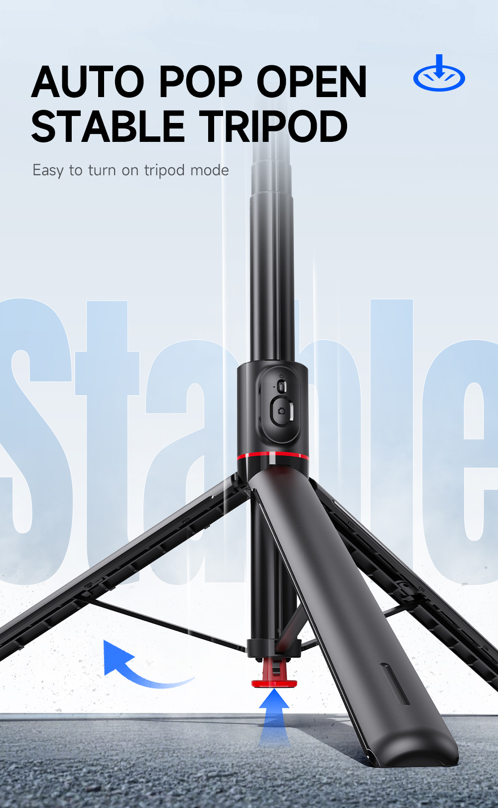 SELFIESHOW 177cm TT01 All-in-one Auto Pop Open Travel Tripod Bluetooth ...