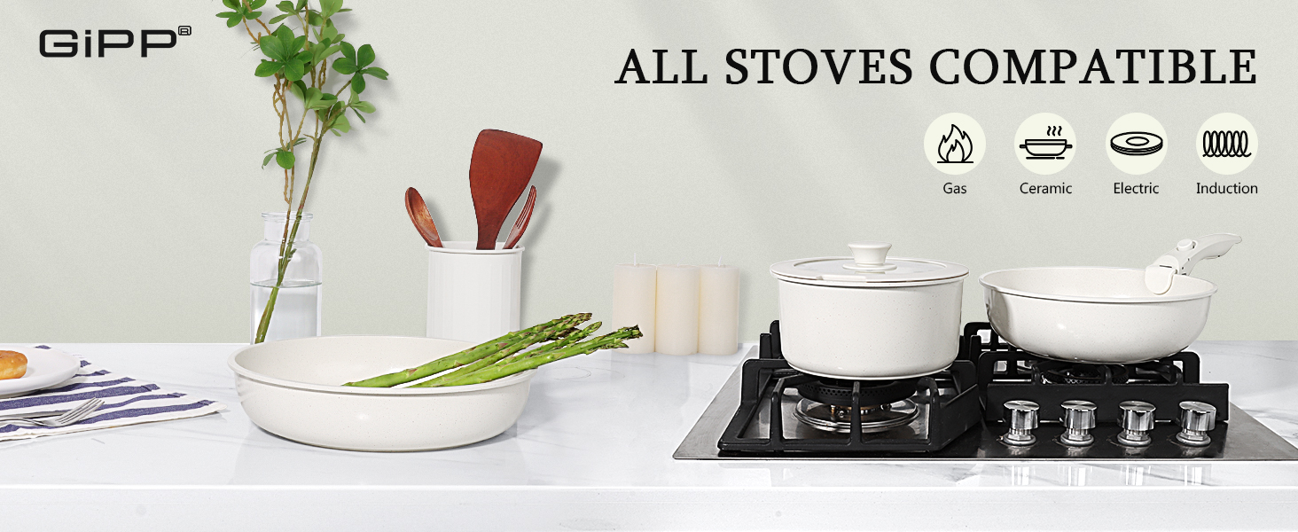 GiPP 3/5/11 Piece Non-Stick Cookware Set, Removable Handles, Induction Kitchen Set Suitable for ...