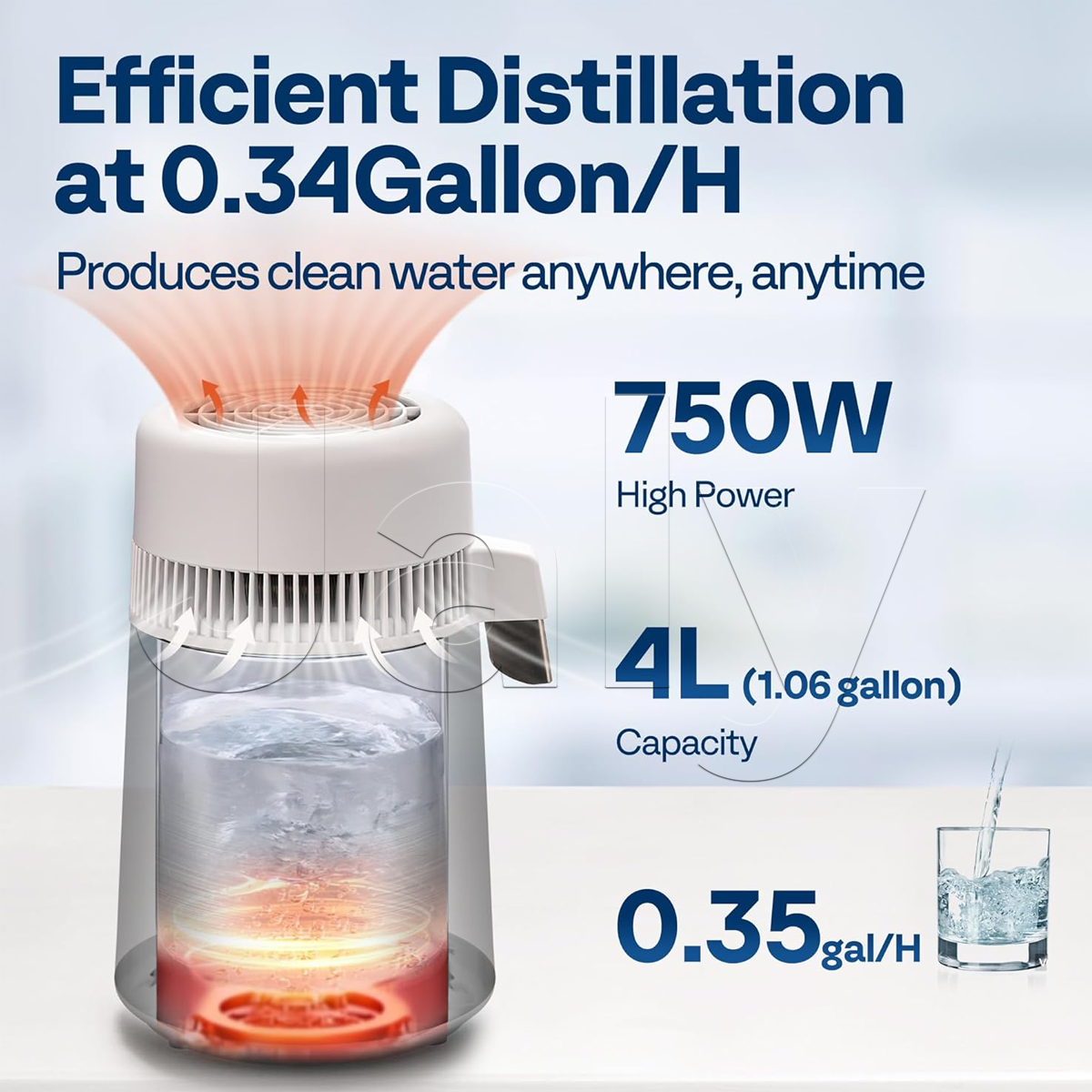 750W 1.1 Gallon/4L Water Distiller Countertop Water Distiller Machine ...