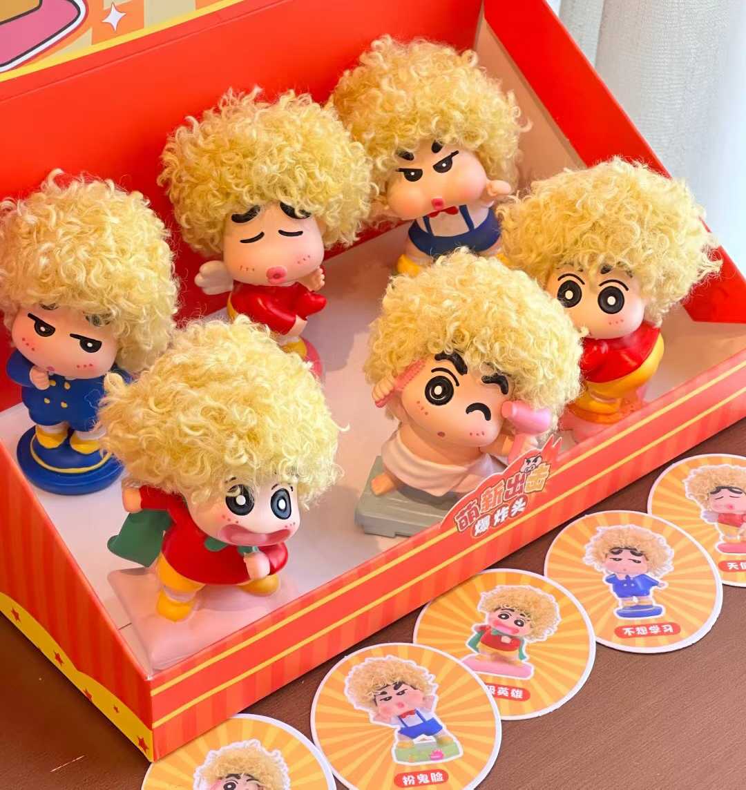 Crayon shin chan afro hair cartoon blind box set figure toys shin chan ...