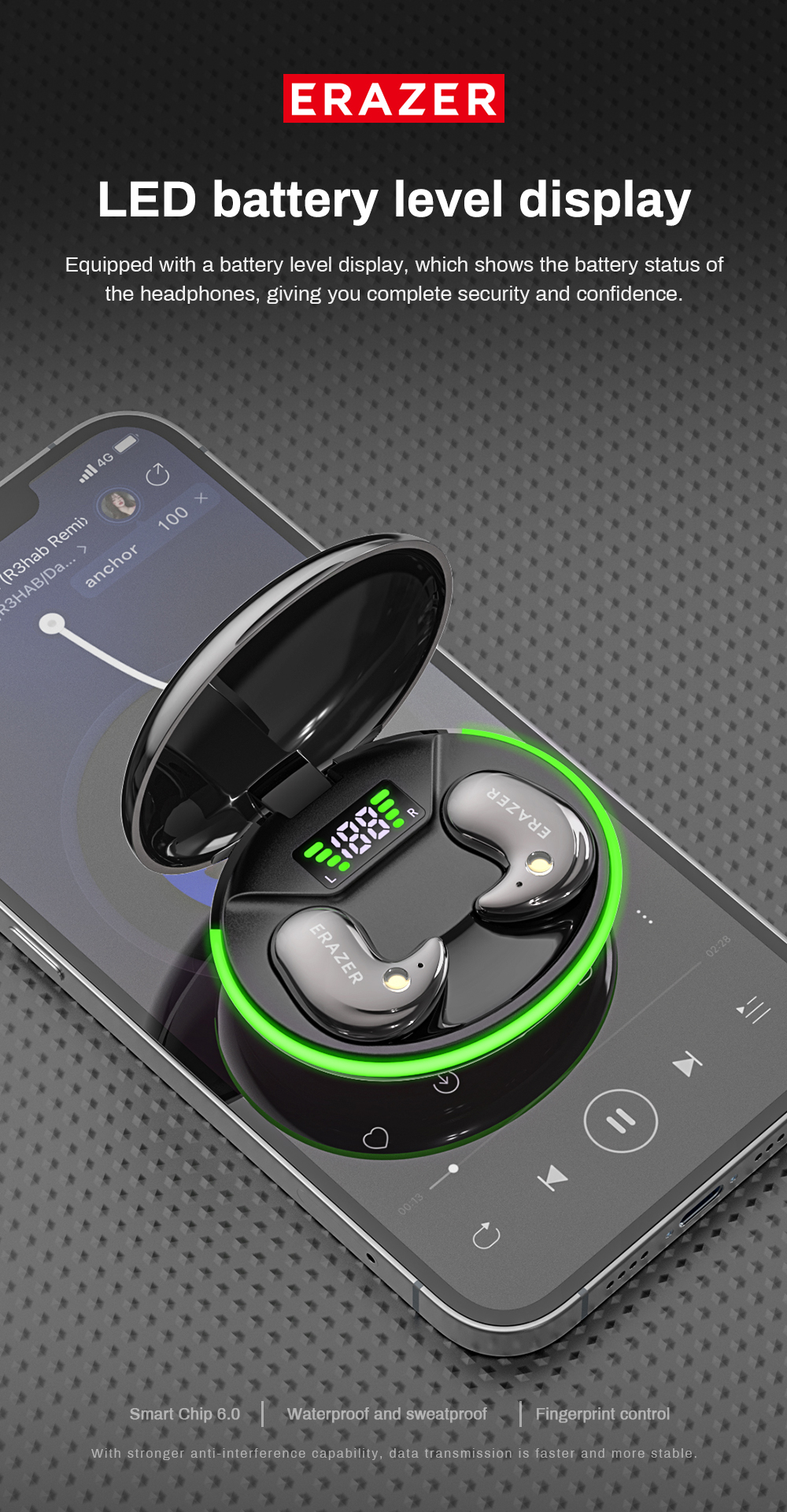 ERAZER XF58 Sleeping Earbuds AI Smart Real-Time Translation Earphones Wireless Bluetooth LED ...