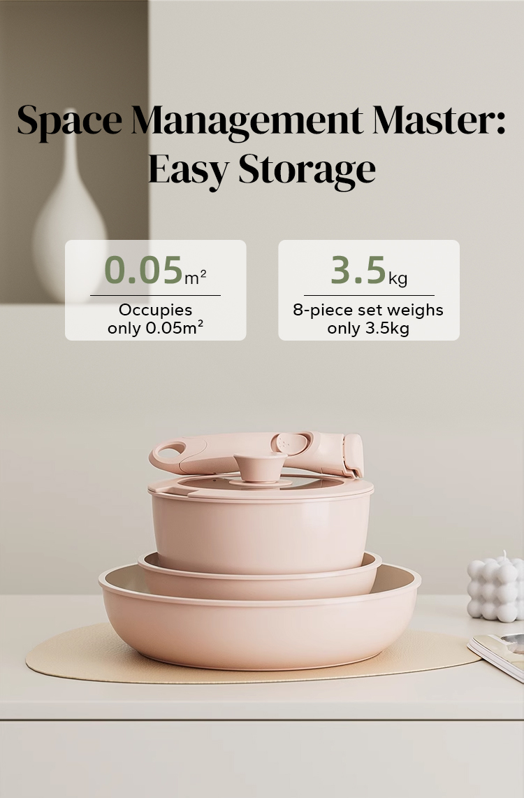 Redchef Nonstick Ceramic Rock Cookware Set Handle Removable Pink 5Pcs ...