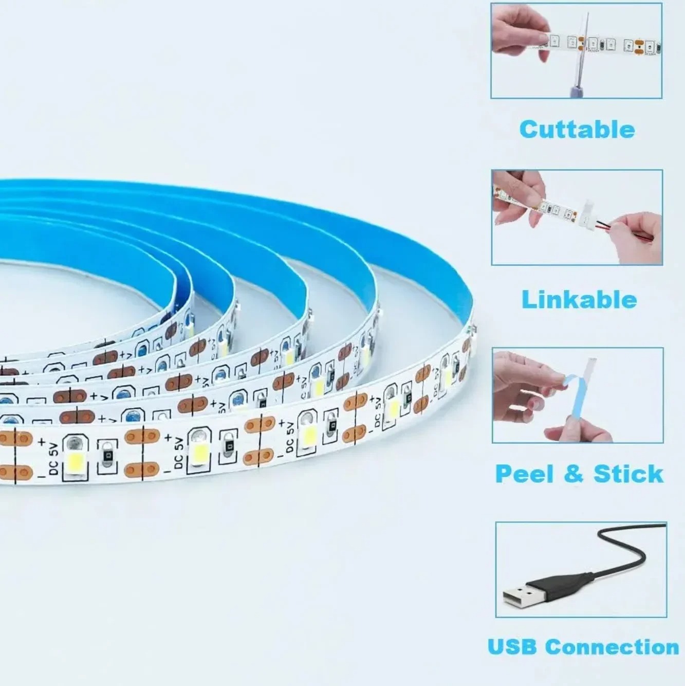 DC 5V USB LED Strips light White/Warm White Tira TV Background Lighting ...