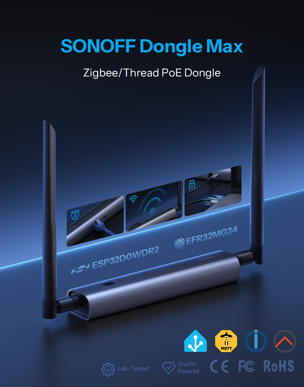 SONOFF Dongle Max Zigbee/Thread PoE Dongle High-Performance Chipset Dongle-M Dual-antenna ...