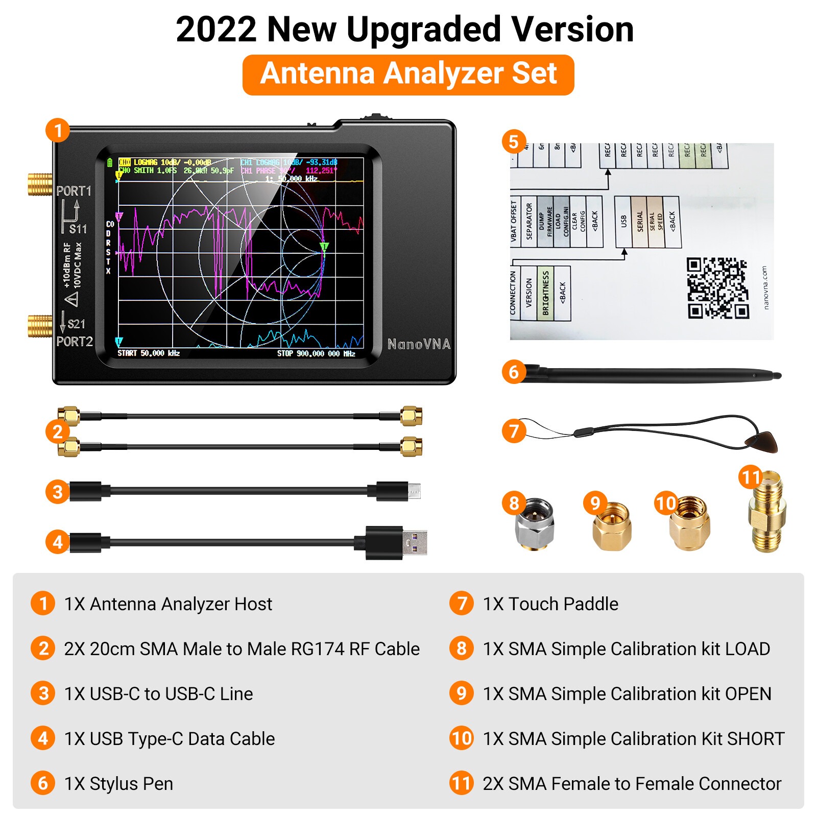 2.8 in NanoVNA-H Vector Network Analyzer MF HF VHF UHF W/ Shell Antenna ...