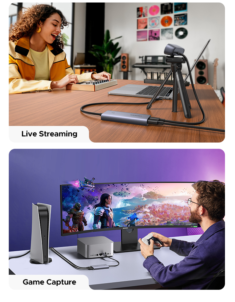 UGREEN 2 IN 1 HDMI to USB Video&Audio Capture Card 4K 30Hz Loop-out 2K ...
