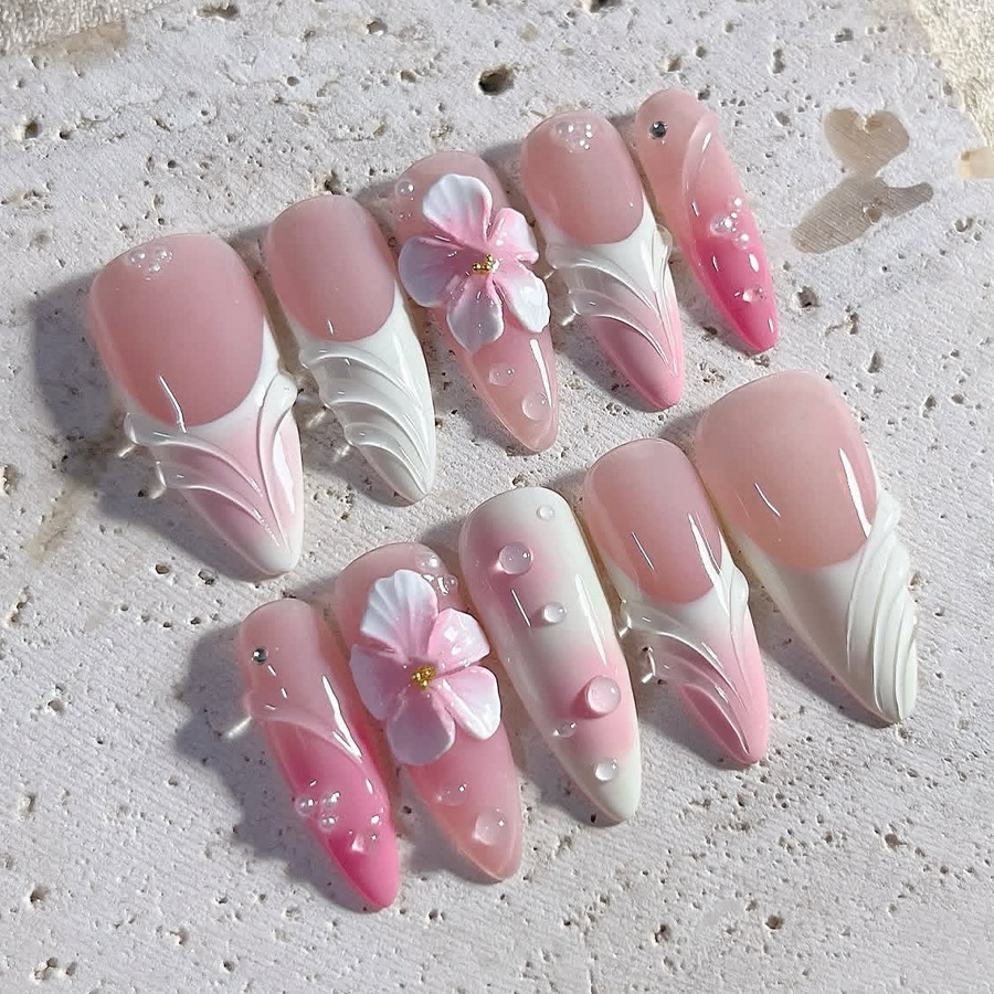 HANDMADE Artificial Press on Nail Sweet Love Crystal Phototherapy Fake ...