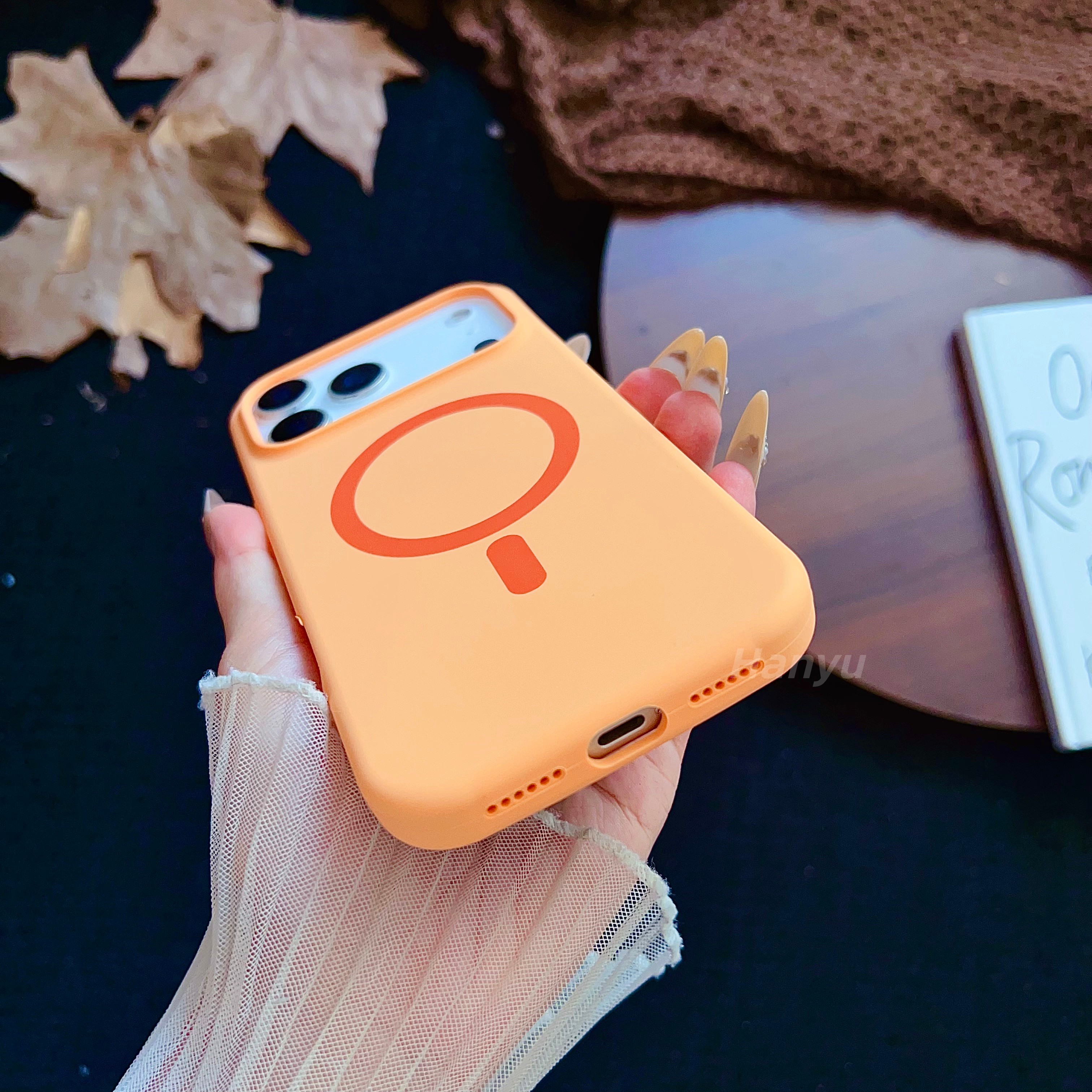 (With packag) New Orange Liquid Silicone Magnetic Phone case For iPhone ...
