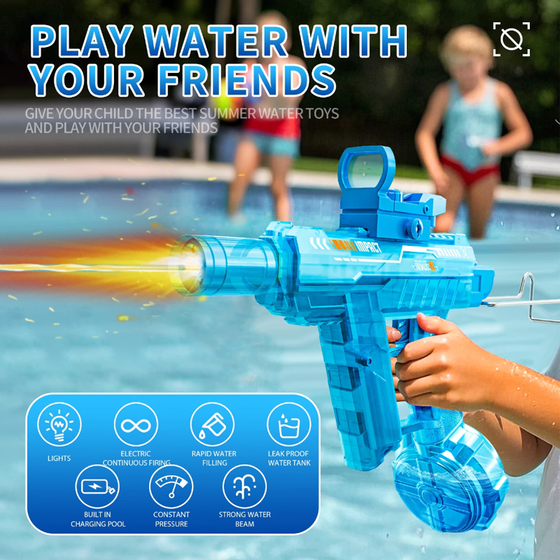 Uzi Electric Water Gun Toy Automatic Continuous Firing Light Effects ...