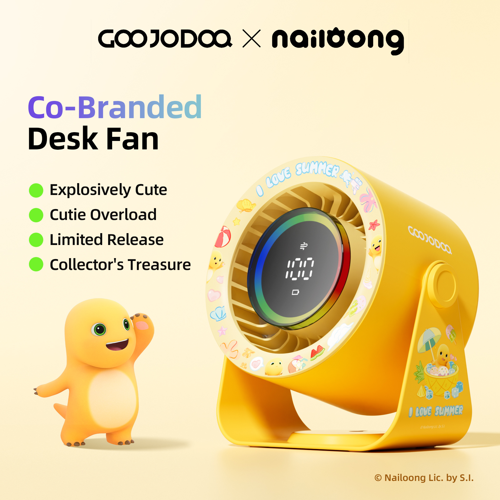 【GOOJODOQ x Nailoong】 High Speed Desktop Fan 100 Speed Digital LED ...