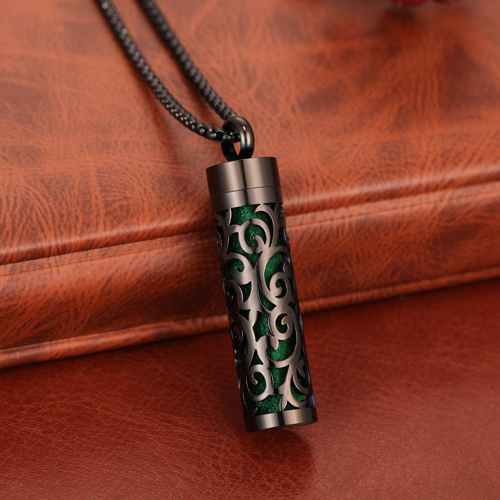 Black Stainless Steel Aromatherapy Necklace Diffuser Pendant Punk ...