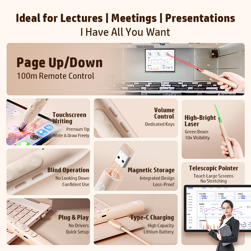 HP Presentation Clicker | Bluetooth 5.4 + USB 2.4G Dual Mode ...