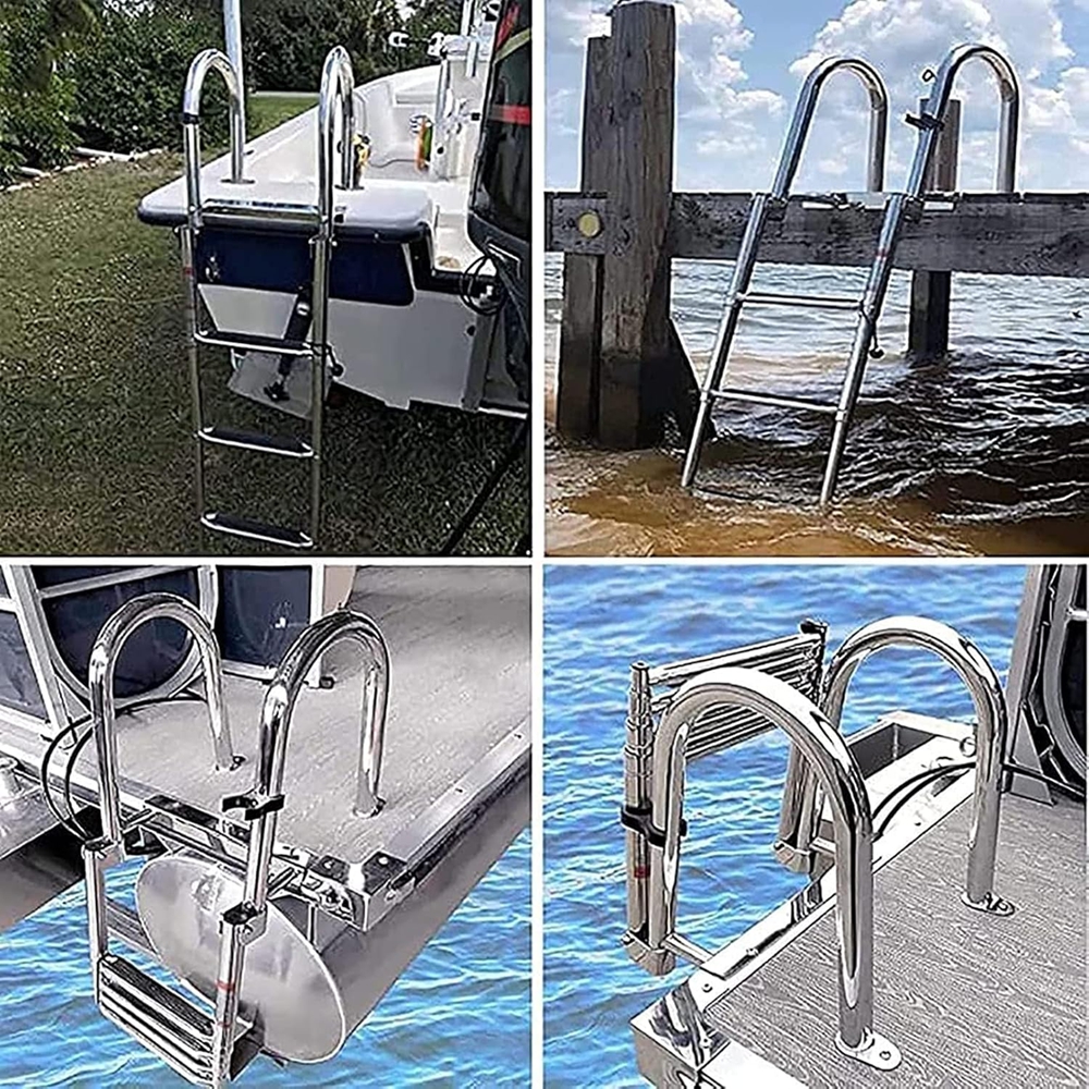 4-Step Boat Ladder, Foldable Stainless Steel Marine Rear-Entry Ladder ...