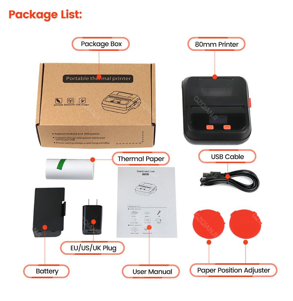 80mm Receipt Printer 3-inch Label Printer Wireless Bluetooth Thermal ...