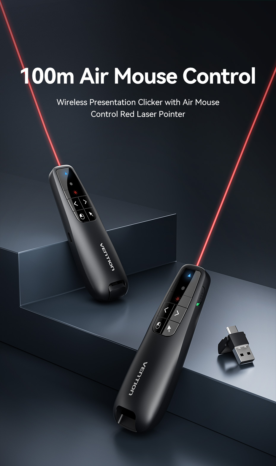 Vention Wireless PPT Presenter Air Mouse Laser Remote Control Pointer ...