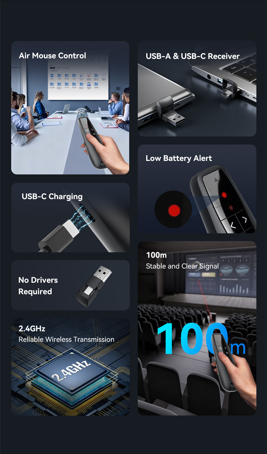 Vention Wireless PPT Presenter Air Mouse Laser Remote Control Pointer ...