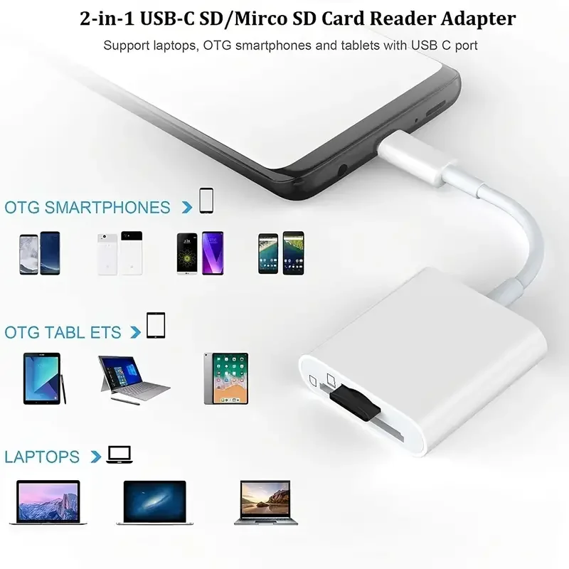 Type C 2 in 1 Mobile Connected to TF SD Card Reader USB OTG Adapter ...