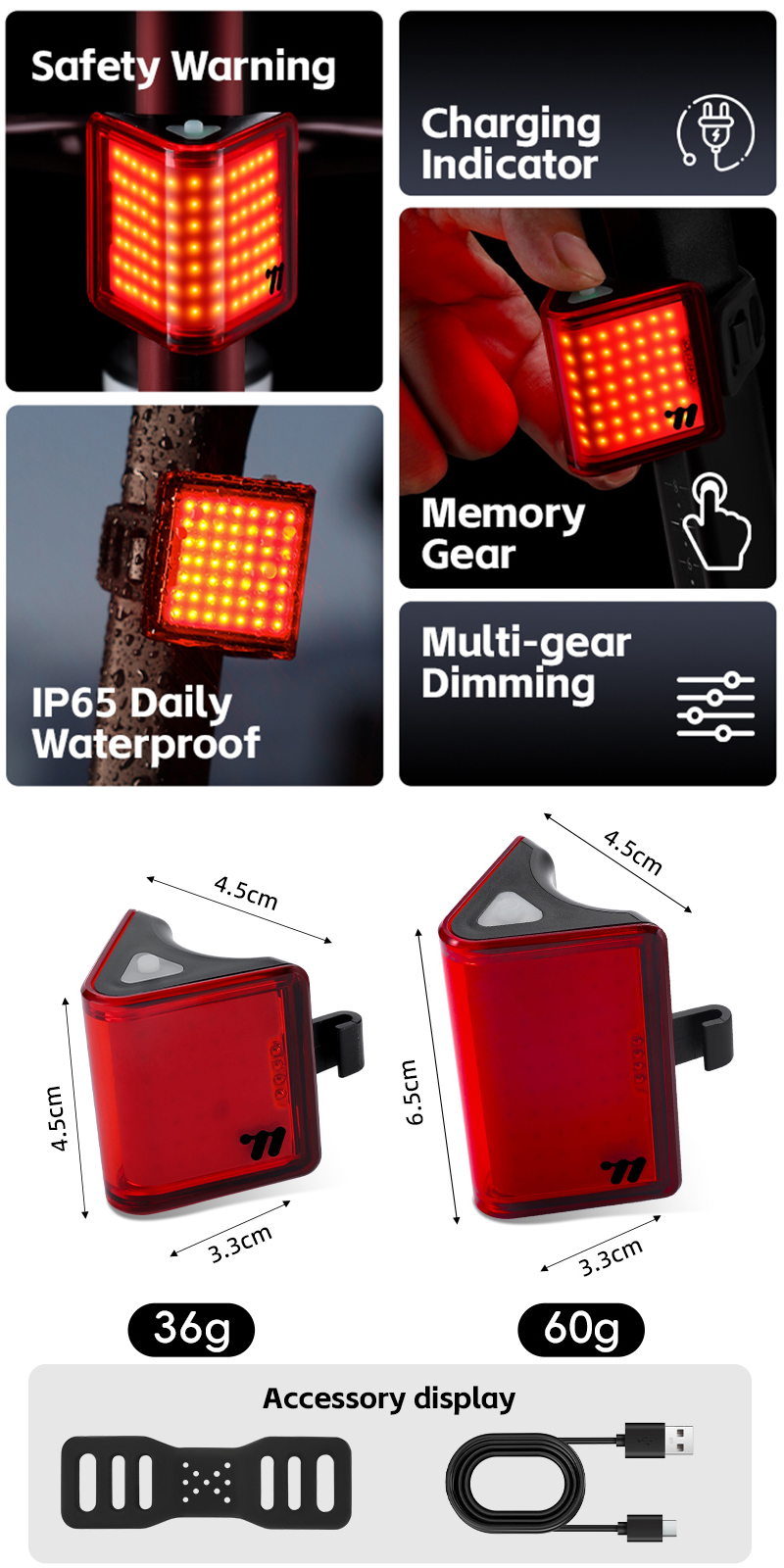 WEST BIKING Bike Streamer Triangle Tail Light Road Mountain Bike Night ...