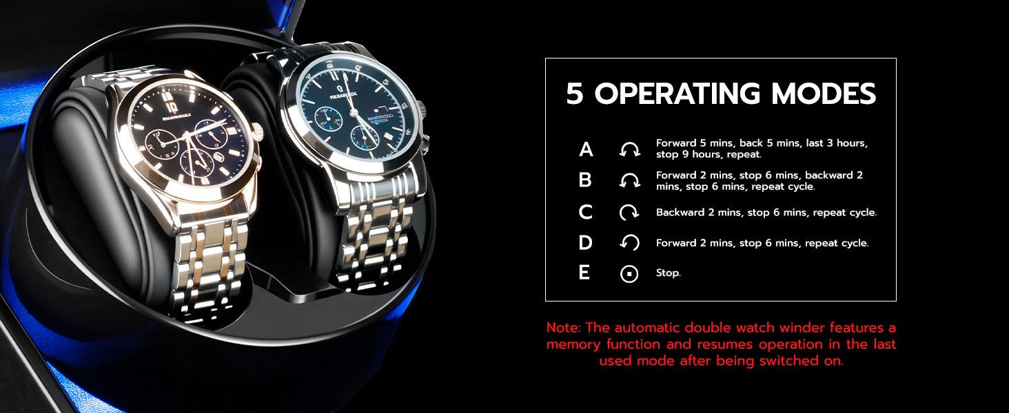 2-Slot Automatic Watch Winder PU Leather Dual Watch Winder with Blue ...
