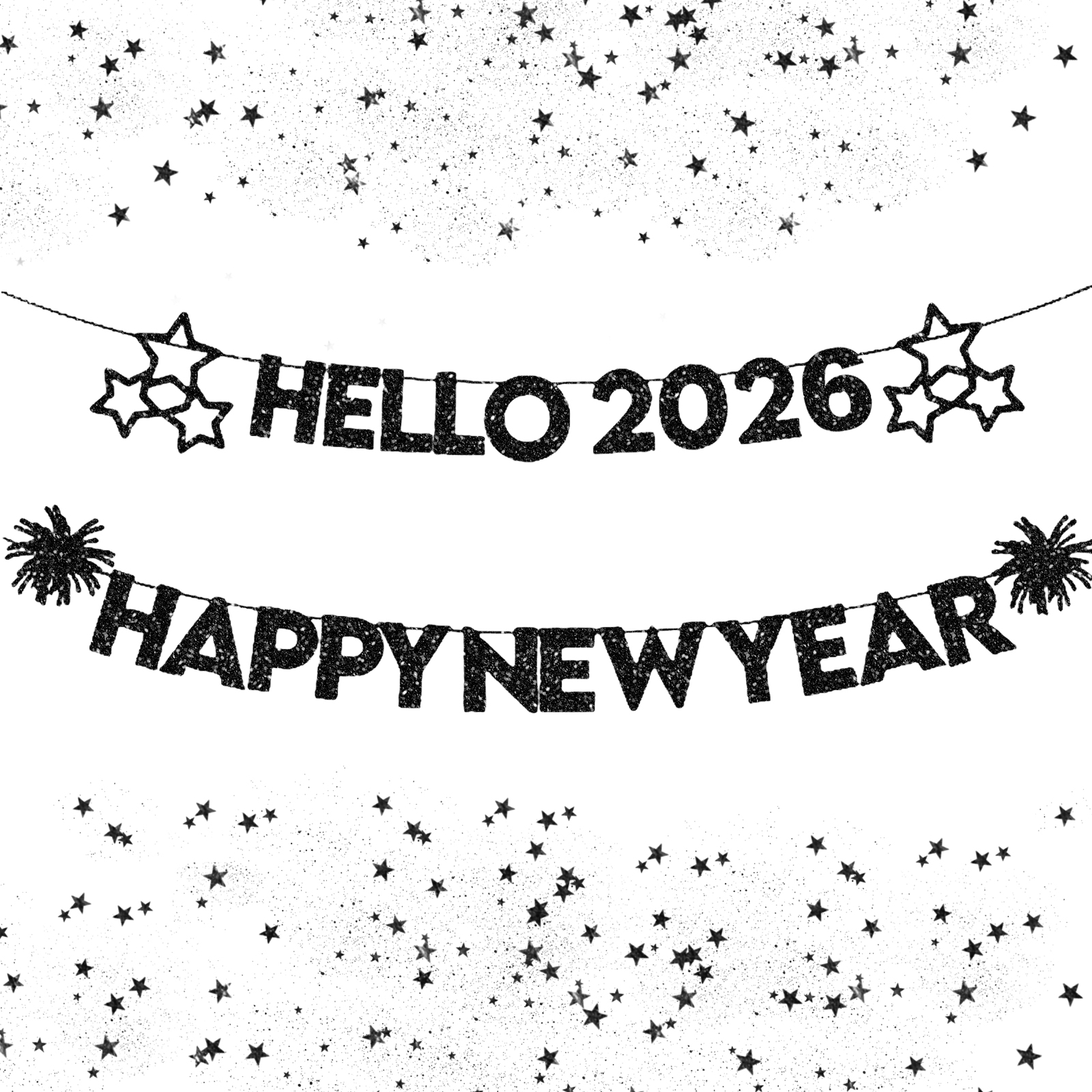 Hello 2026 NYE Decorations Glitter Happy New Year Black Banner New ...