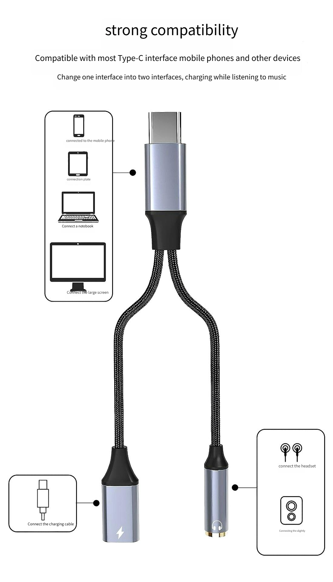 Type-C3.5mm,,、HDMI。 Penyesuai Audio Type-C ke 3.5mm dengan Fungsi 2 ...
