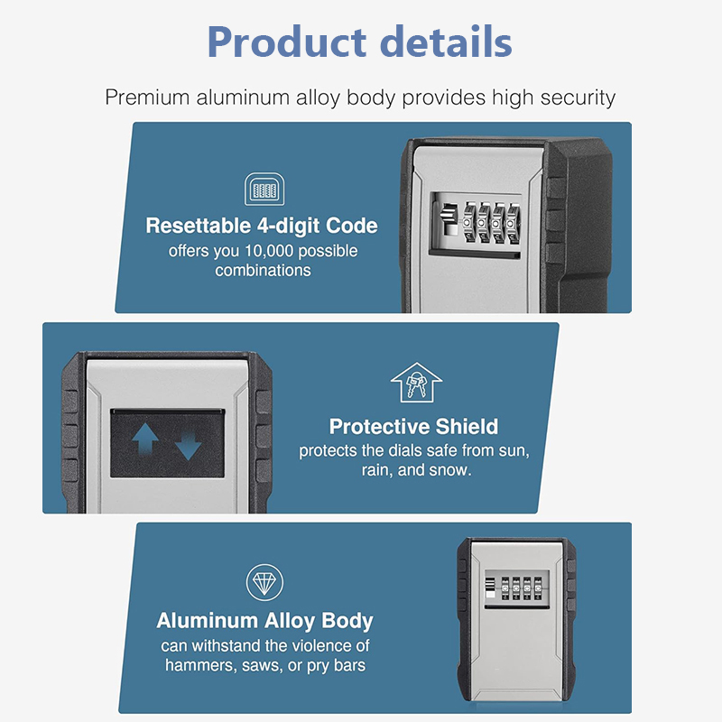 KIPRUN Key Lock Box, Large Key Storage Box with Resettable Code, 4 ...