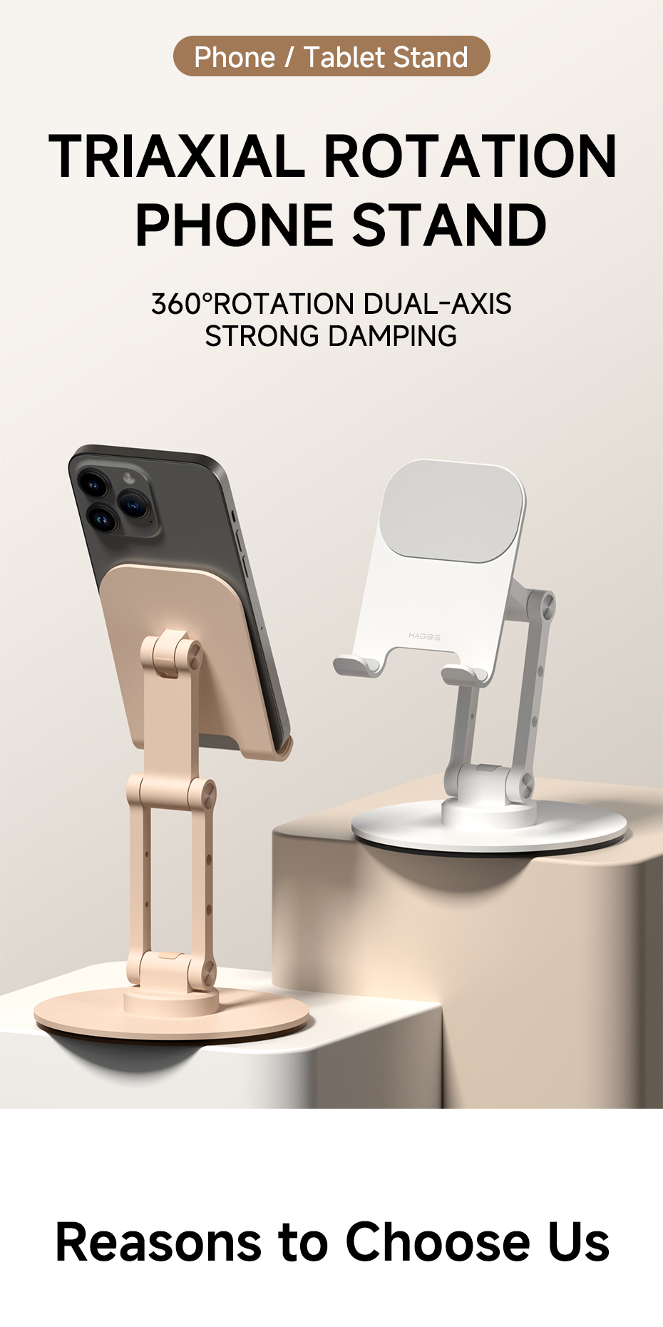 Hagibis Adjustable Cell Phone Tablet Stand 360° Rotation Aluminum Foldable Desktop Phone Holder ...