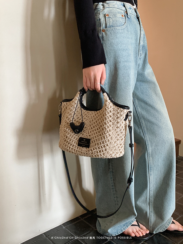 Chio2nd Small Tote Bag Women's Hollow Woven Bag Portable Shoulder ...