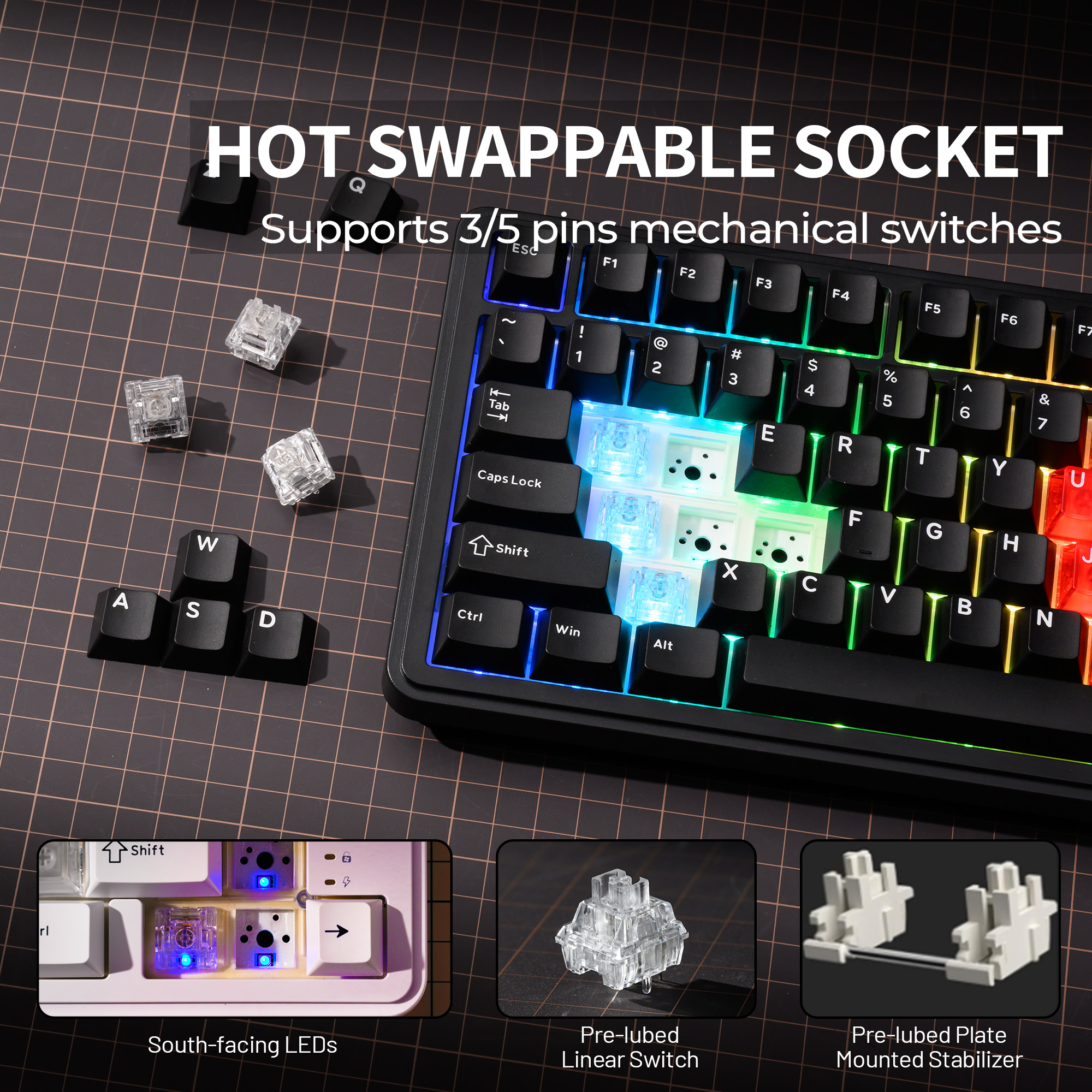 XVX M75 Lumina Tri-Mode 75% Mechanical Keyboard Heart-Shaped Mechanical ...