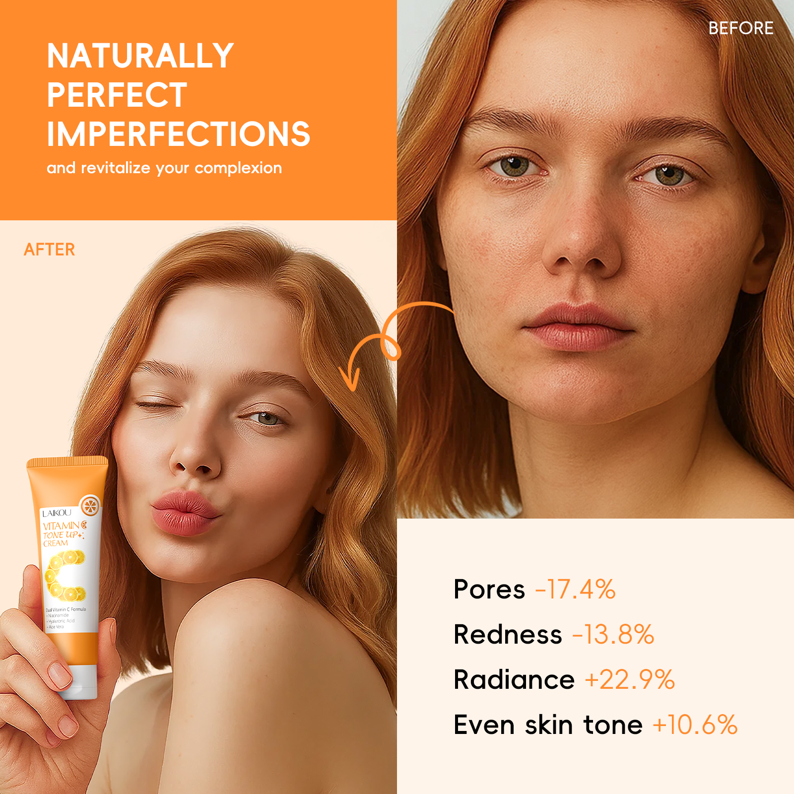 LAIKOU Vitamin C Tone Up Cream 30g Niacinamide Brightening Even Skin ...