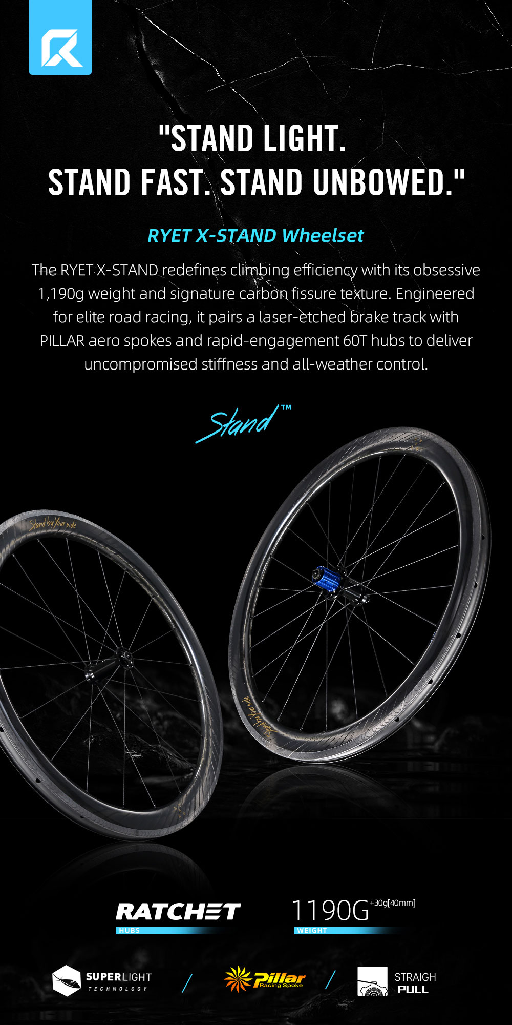 RYET X-STAND Road Bike Wheelset | 40/50mm Depth 1190g Ultra Light | 60T ...