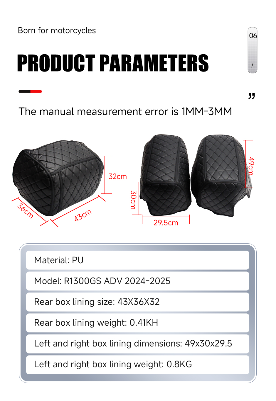 Fit for R1300GS ADV inner bag motorcycle left and right rear luggage ...