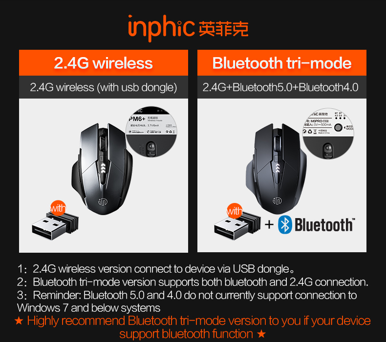 Inphic Wireless Mouse Rechargeable Ergonomic Full Size Silent Mouse ...