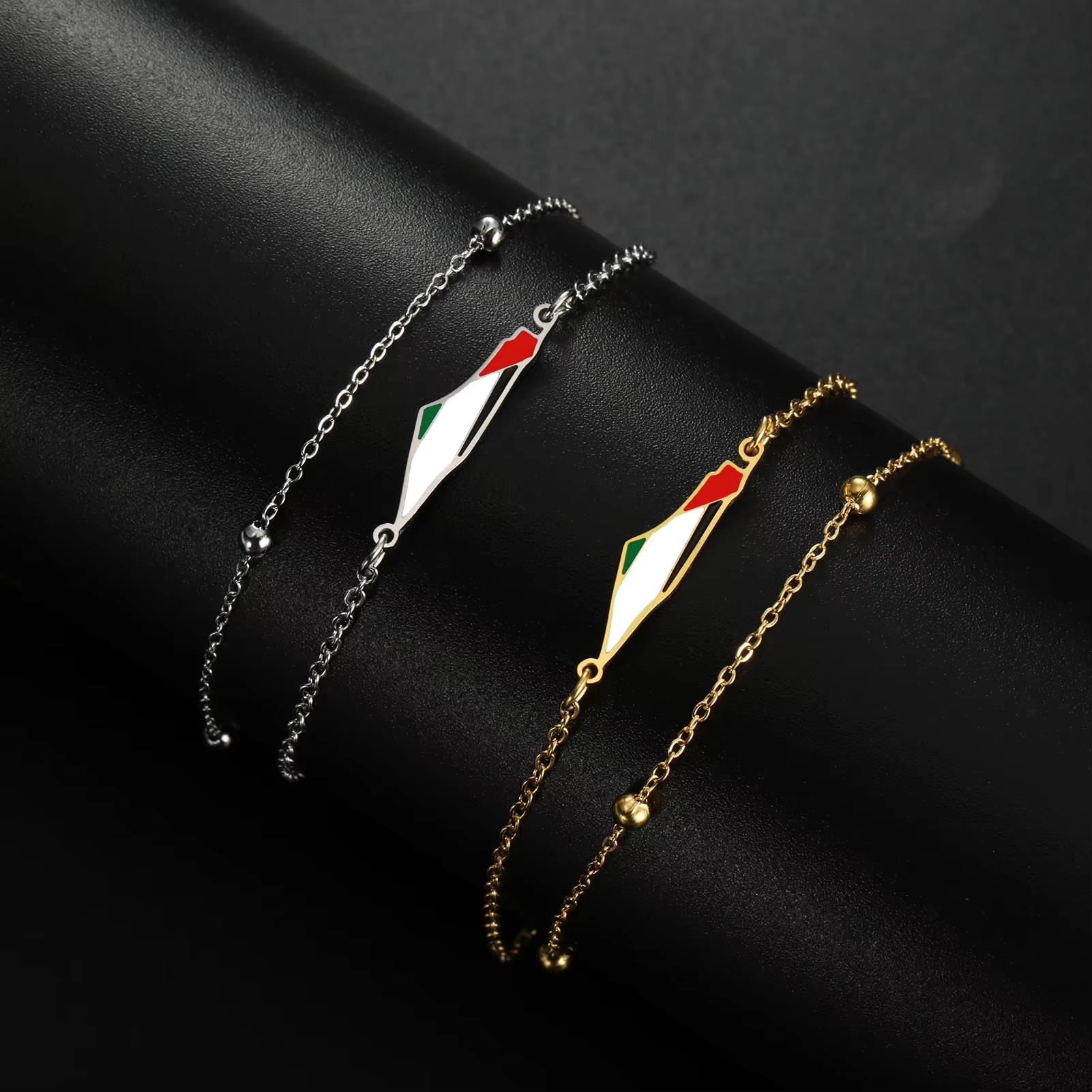 SKYRIM Palestine Flag Drip Oil Map Bracelet Double Layer Bead Chain ...