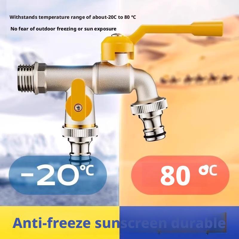 Full copper tap water faucet for outdoor one in two out dual outlet ...