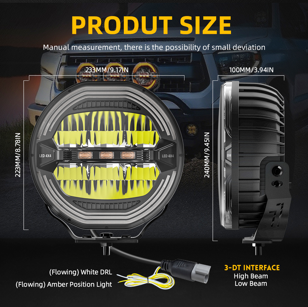 9 Inch Round LED Work Light Super Bright Offroad 3500k Yellow 6000k ...