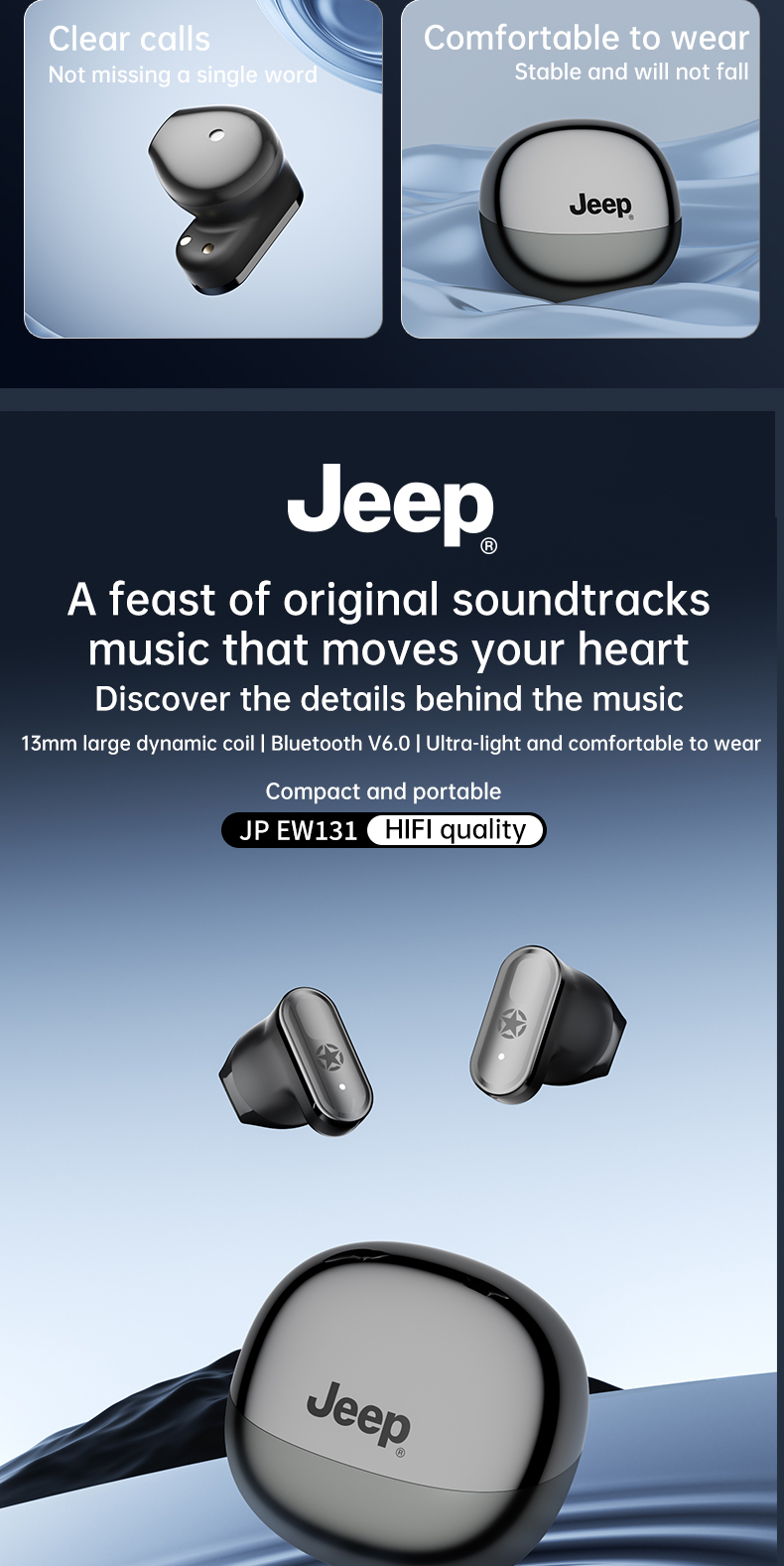 Jeep EW131 TWS True Wireless Bluetooth Earphones BT 6.0 HiFi Sound ...