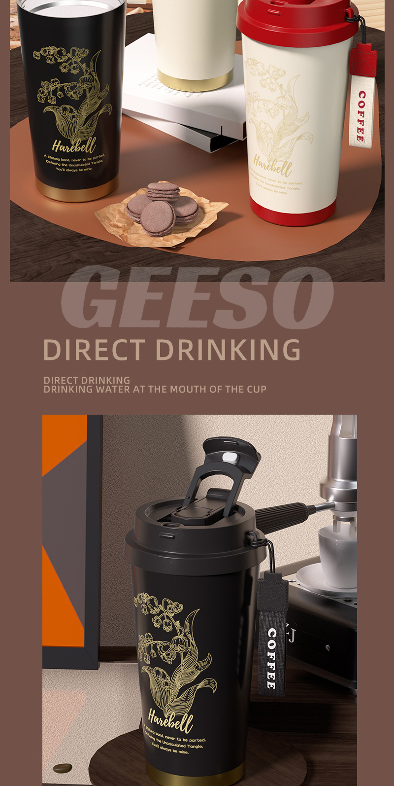 GEESO 550ML Coffee Mug with Handle Stainless Steel Coffee Tumbler ...